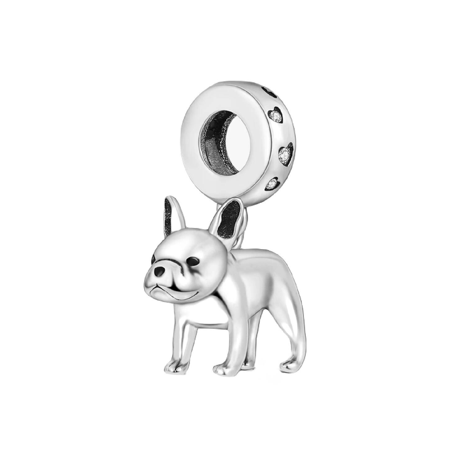 Charm Perro Bulldog Francés y Circones En Plata 925 - Silver Heart