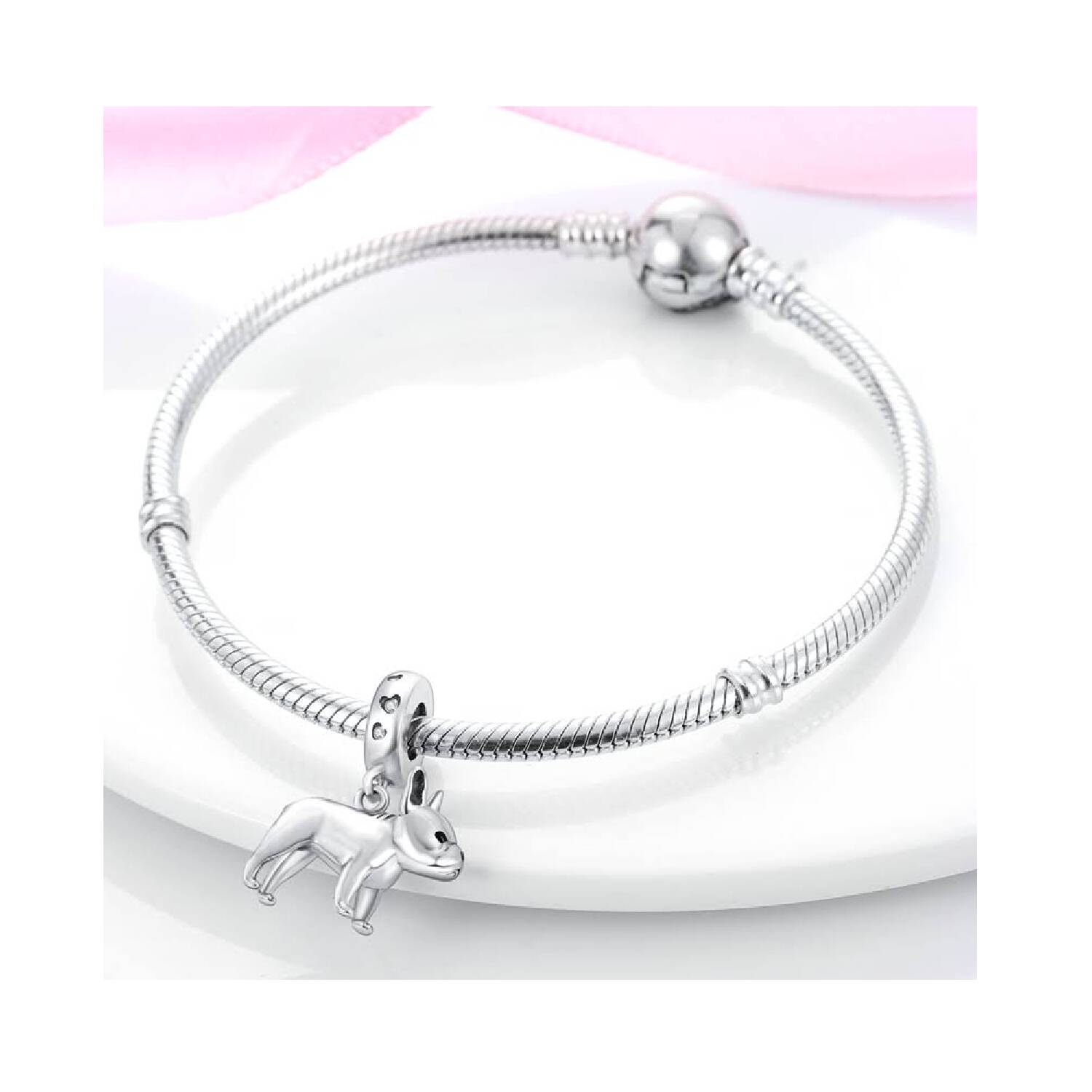 Charm Perro Bulldog Francés y Circones En Plata 925 - Silver Heart