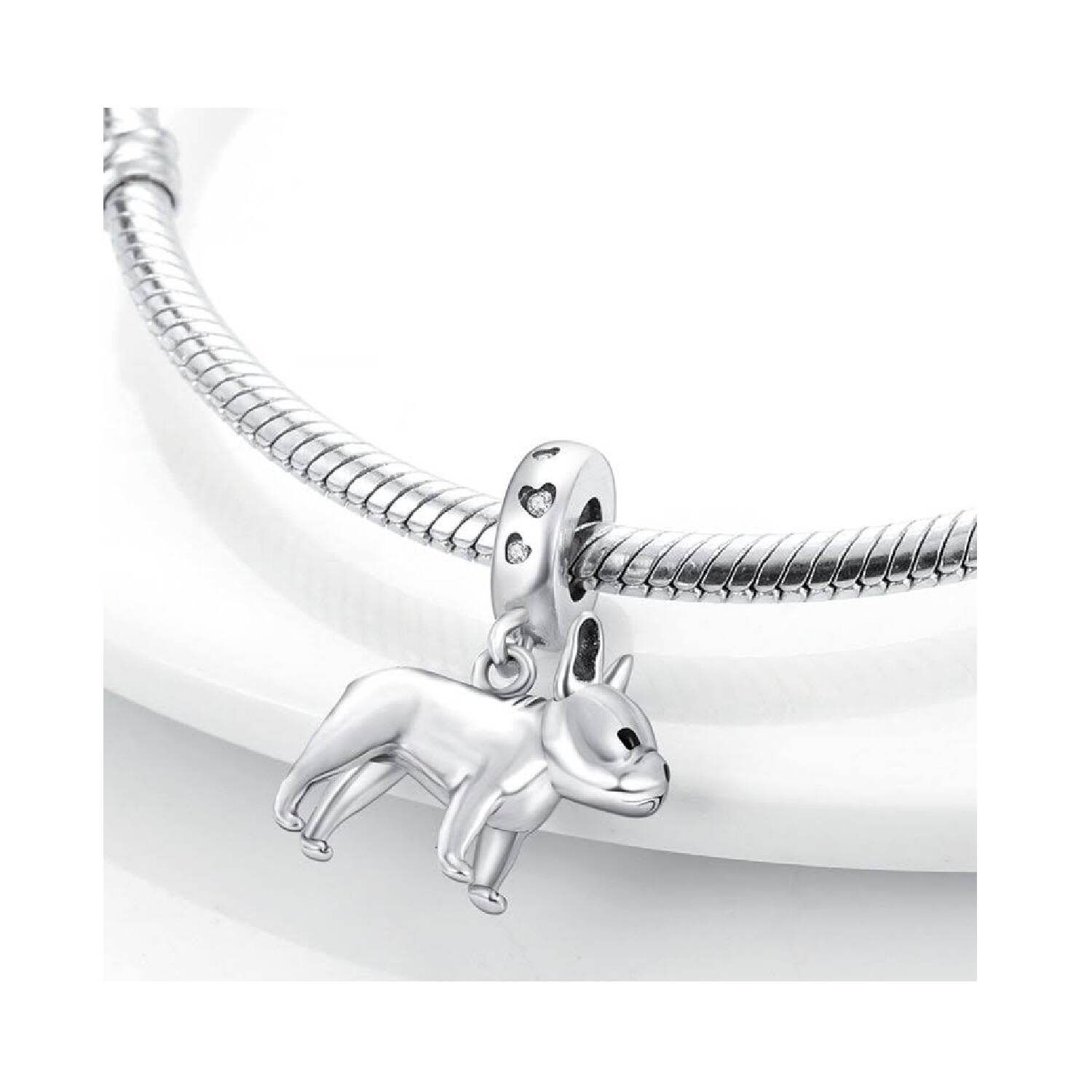 Charm Perro Bulldog Francés y Circones En Plata 925 - Silver Heart