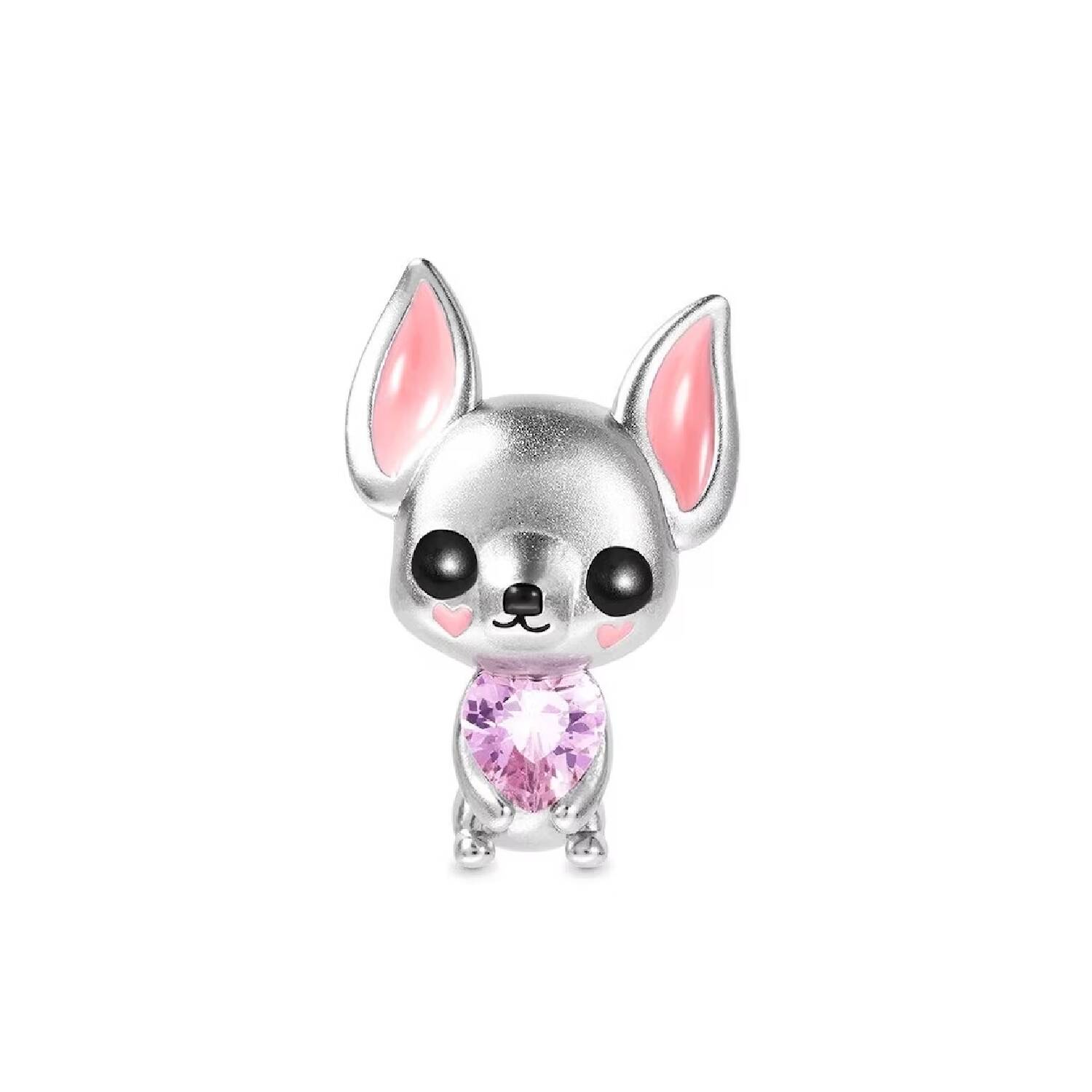 Charm Cachorro Perro Chihuahua y Corazón Rosa En Plata 925 - Silver Heart