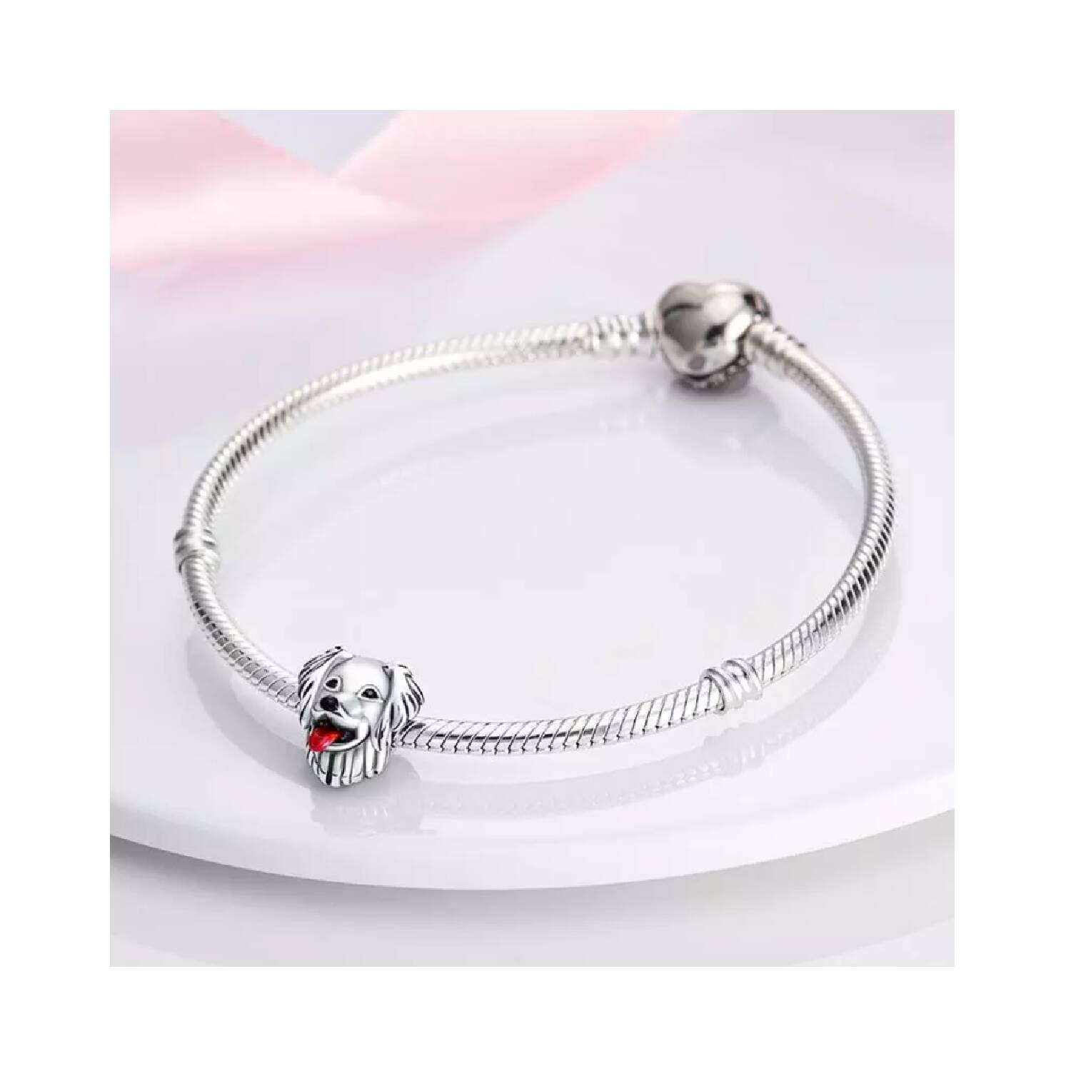Charm Perro Golden Retriever En Plata 925 - Silver Heart