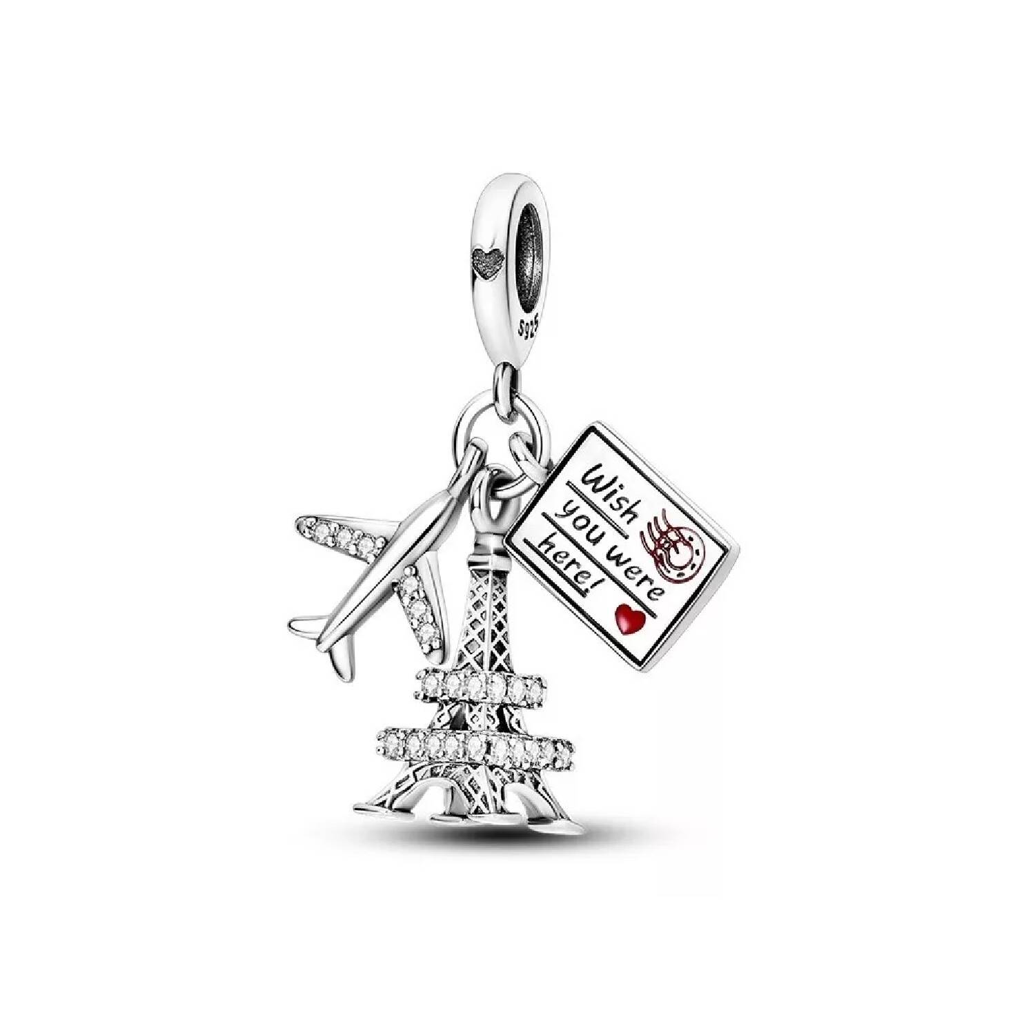 Charm Triple Viaje a Paris y Circones En Plata 925 - Silver Heart