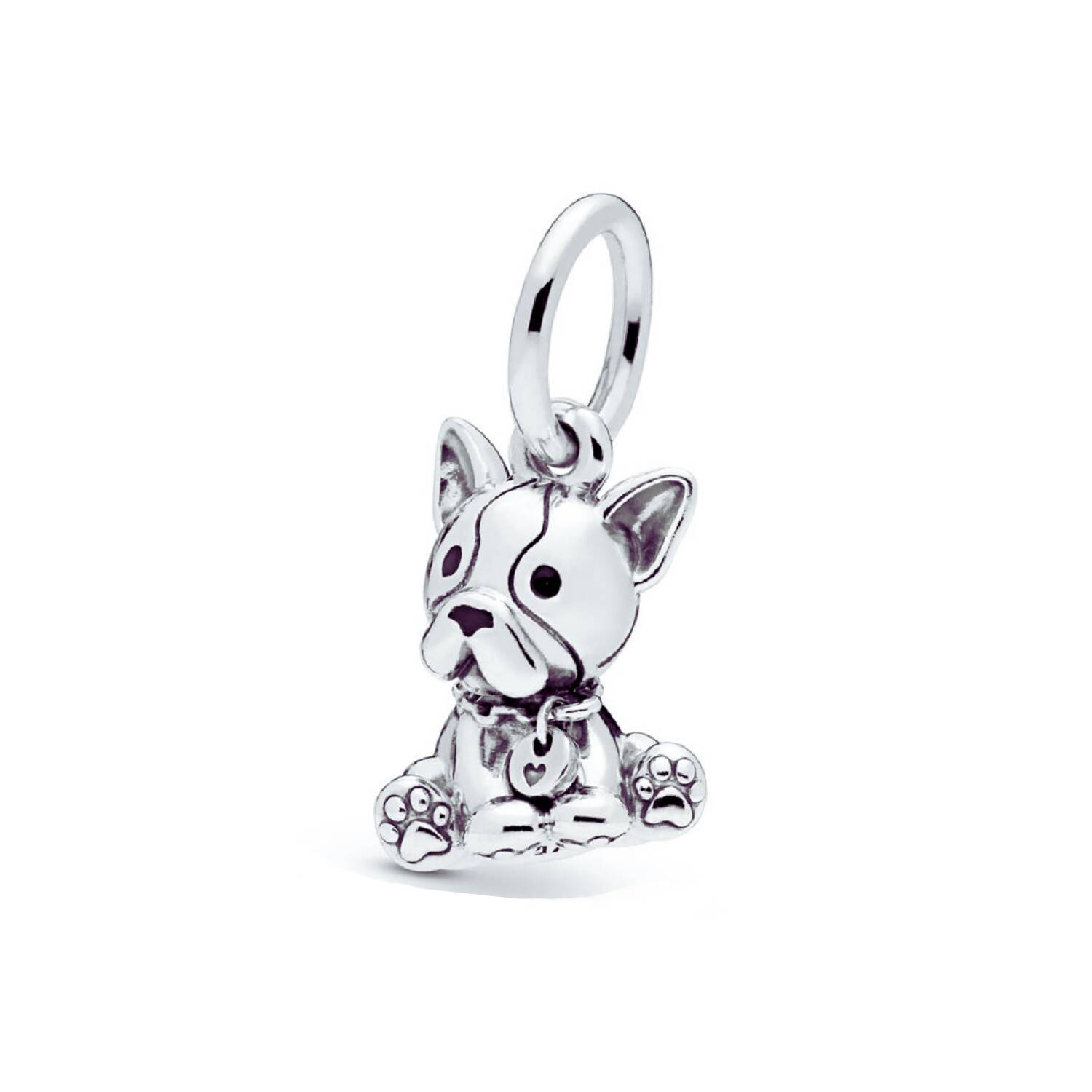 Charm Cachorro Perro Bulldog En Plata 925 - Silver Heart