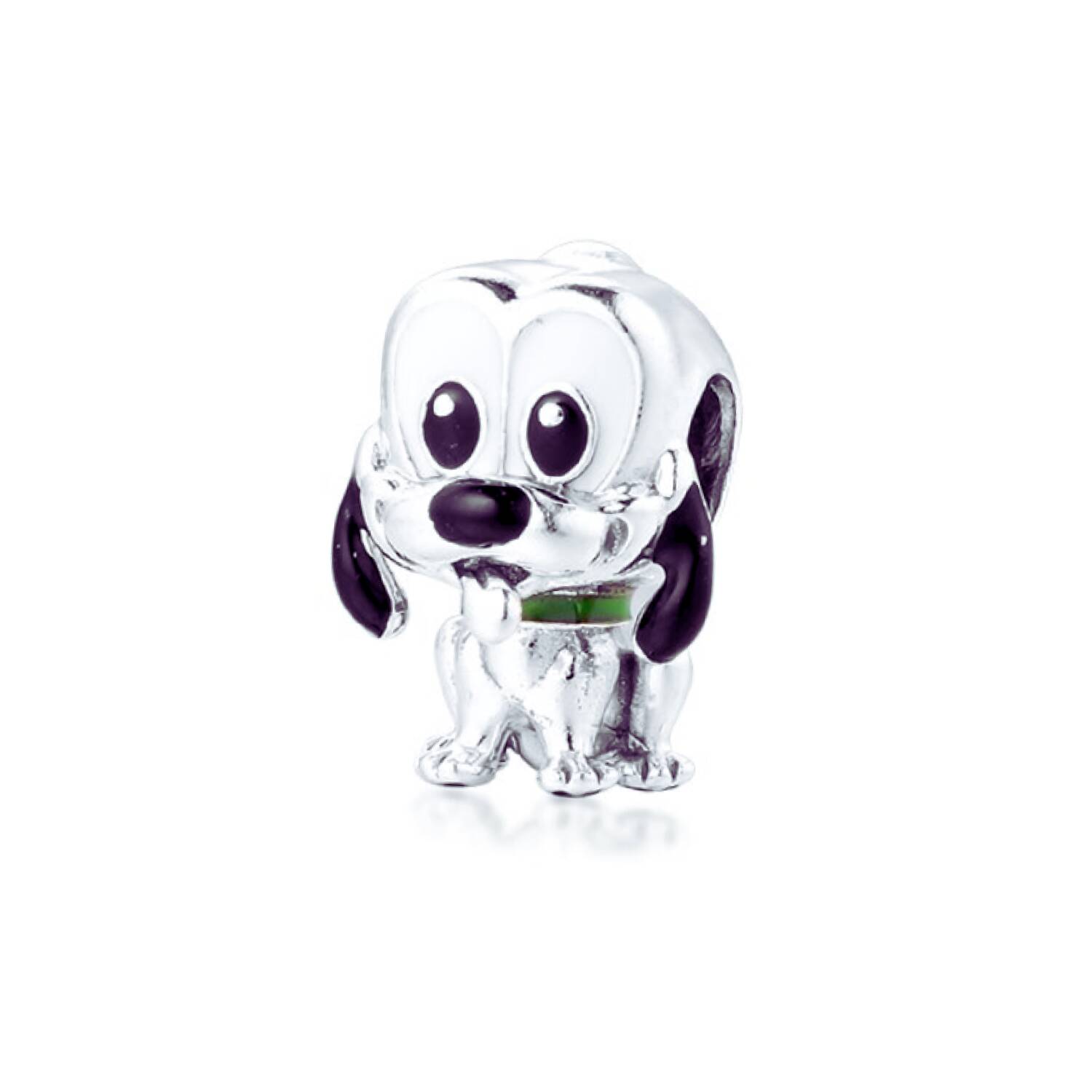 Charm Perro Pluto con Collar Verde En Plata 925 - Silver Heart