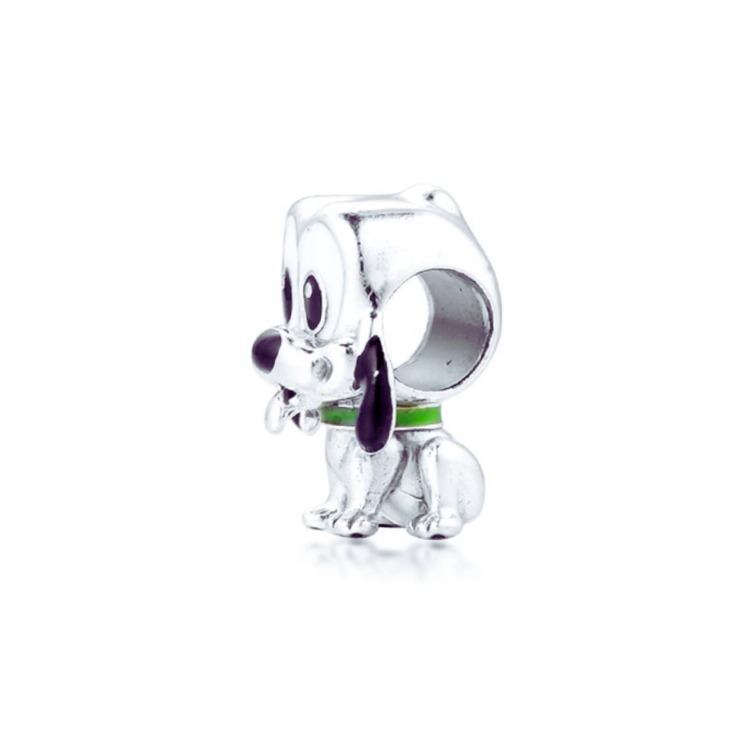 Charm Perro Pluto con Collar Verde En Plata 925 - Silver Heart
